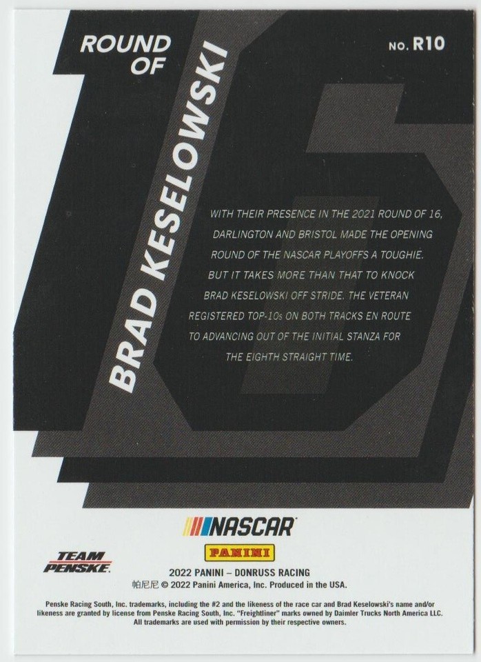 2022 Donruss NASCAR Round of 16 #10 Brad Keselowski | eBay