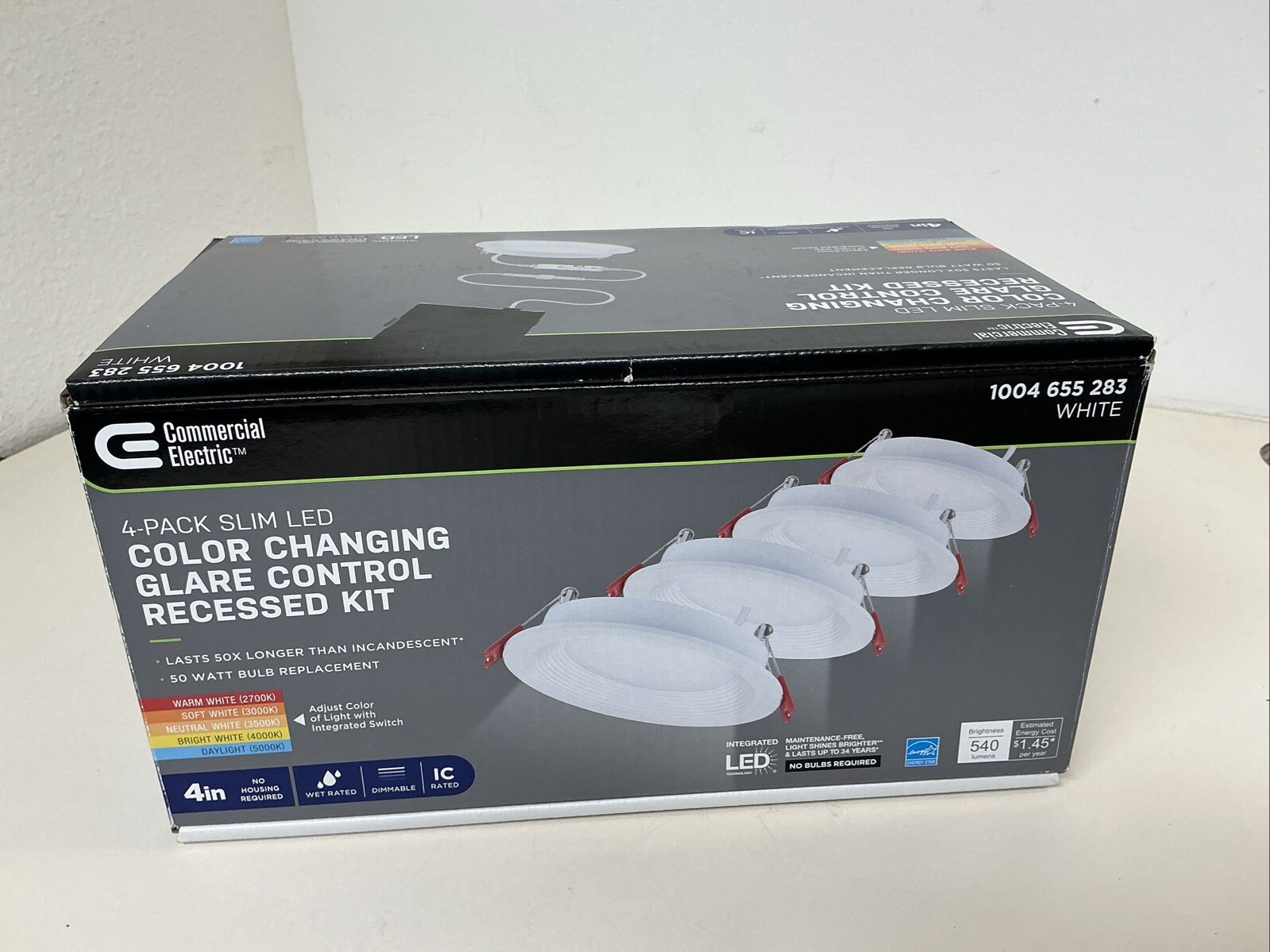 Commercial Electric Slim Baffle 9W 4" Canless Dimmable Recessed LED ...