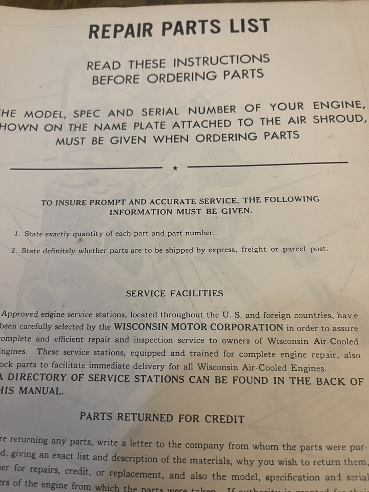 Wisconsin Motor Corporation Small Engine Parts AA AB ABS ABN AK AKS AKN ...