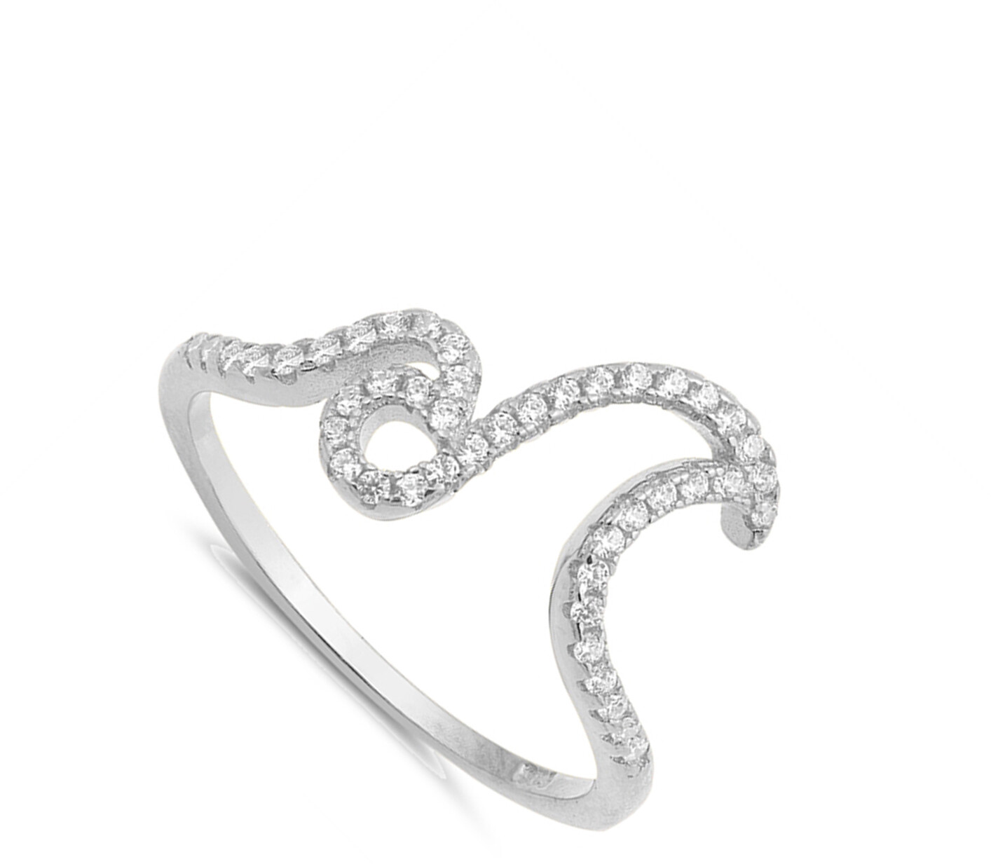 White CZ Double Wave Promise Ring New .925 Sterling Silver Band Sizes 4 ...