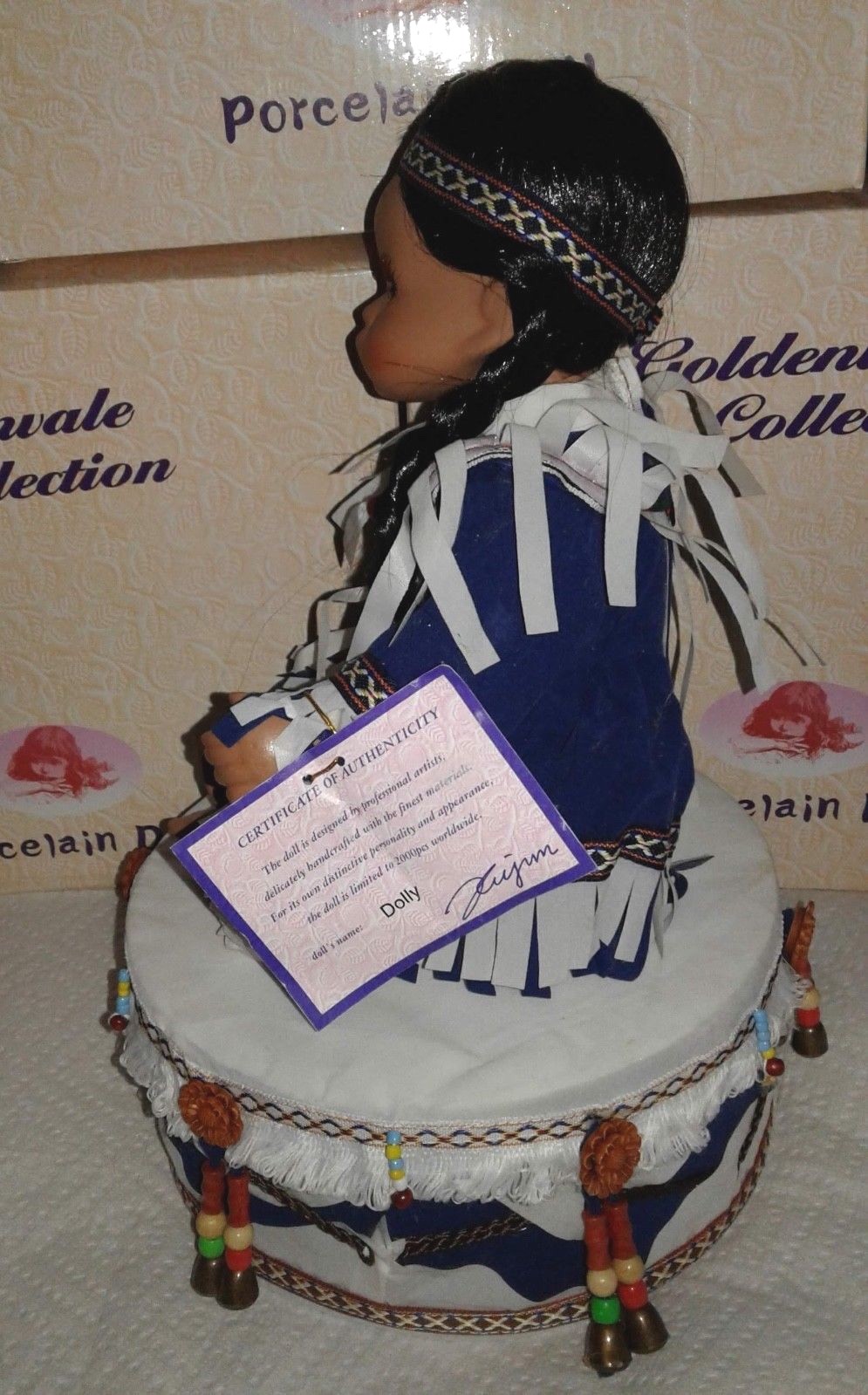 Goldenvale Collection American Indian Porcelain Doll with Matching Drum ...