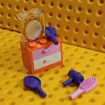 LEGO Dresser Mirror 2 Drawer Orange Pink Hair Care Set Blow Dryer Comb ...