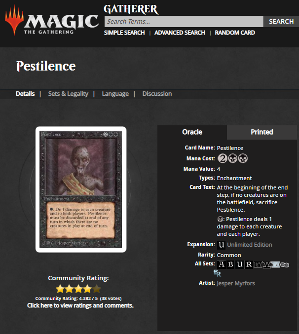 1993 MTG Magic the Gathering Unlimited Pestilence PSA 9 *Only 7 Graded ...