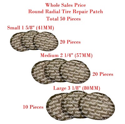 50 pc Radial Repair Round Assortment Tire Patch SMALL MEDIUM LARGE V ...
