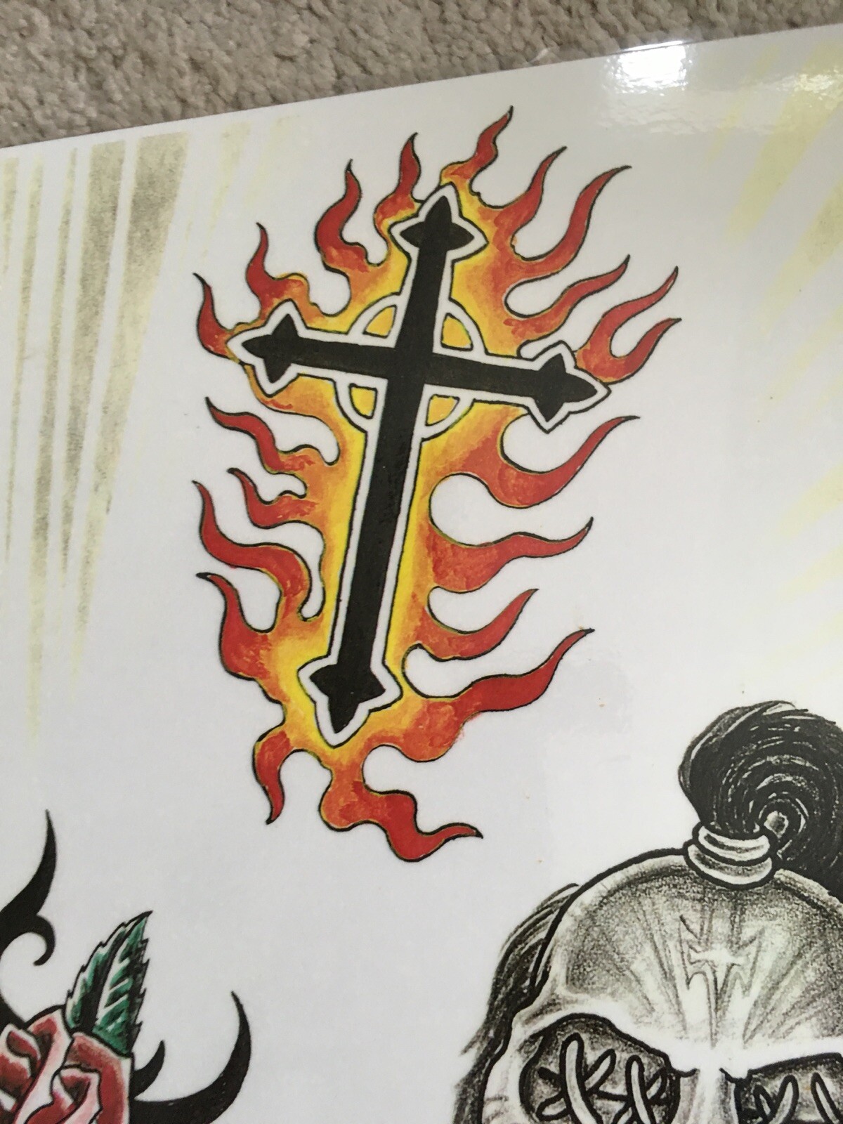 Tattoo Studio Shop Flash Single Cross VooDoo Rose Snake Mask 11" X 14.5 ...