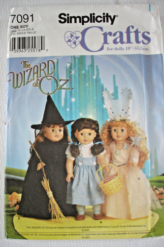 Simplicity Pattern 7091 Wizard of Oz Witches Dorothy 18 Inch Doll ...