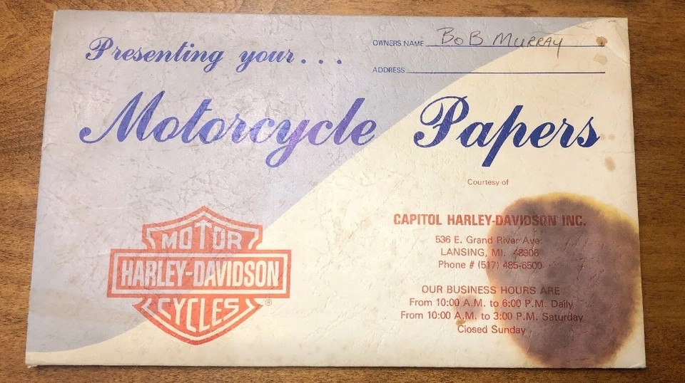 Harley Davidson MOTORCYCLE PAPERS Envelope Capitol Harley Lansing MI ...