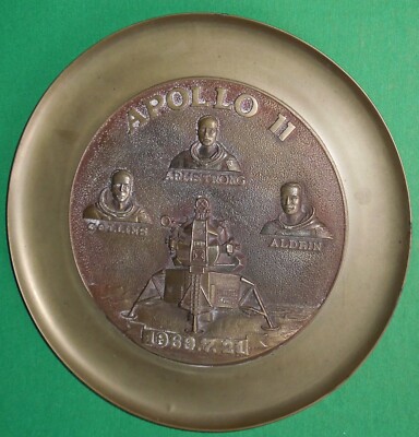 Antique Apollo 11 Moon Landing Large 11" Diameter Brass Commemorative ...