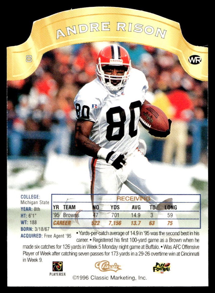 1996 Pro Line DC III 8 Andre Rison Baltimore Ravens Football Card | eBay