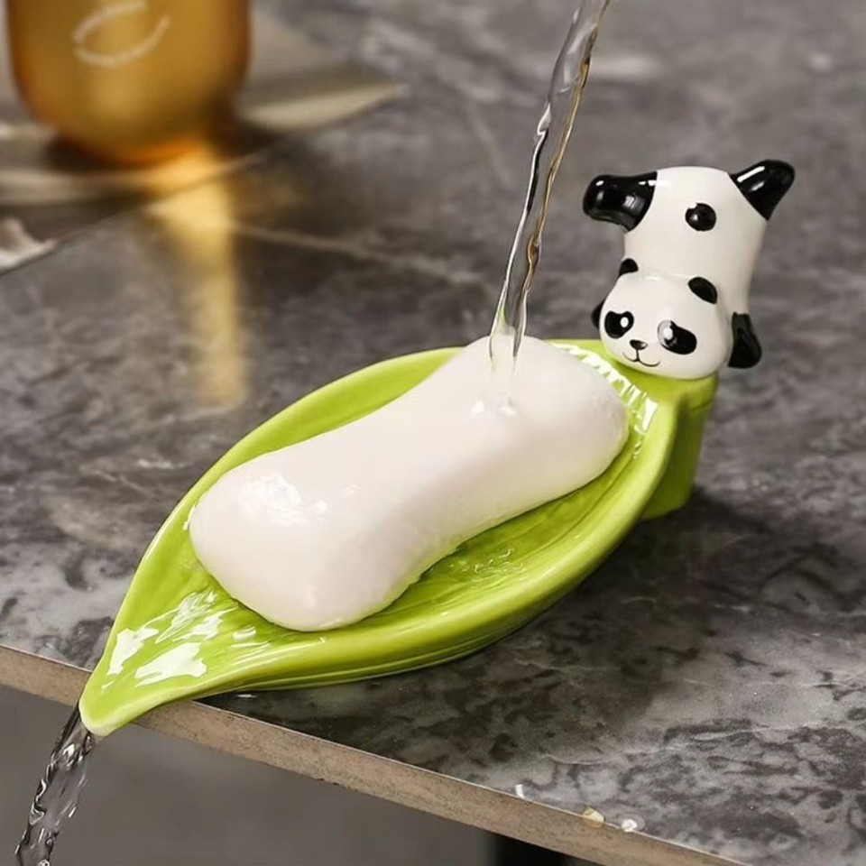 Bamboo Self Draining Soap Holder Cute Soap Tray No Punching Soap Rack ...