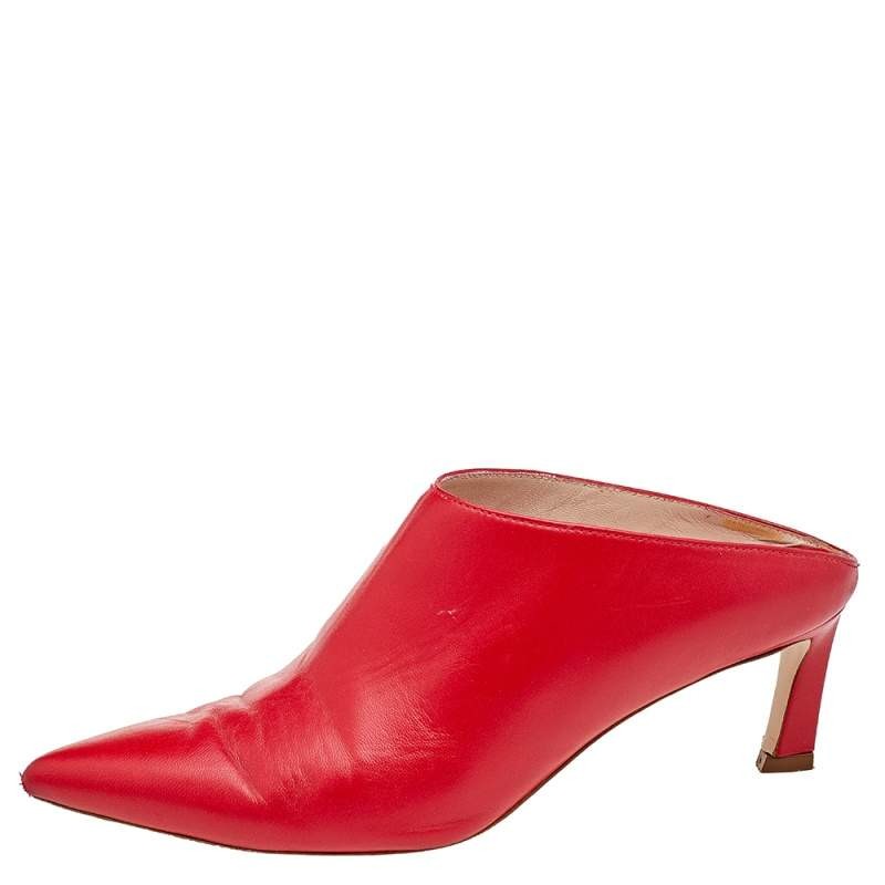 Stuart Weitzman Red Leather Lulah Mule Sandals Size 38 | eBay