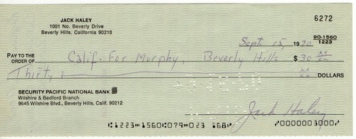 Jack Haley Signed Autograph Bank Check Wizard of Oz Tin Man 9/15/70 JSA ...