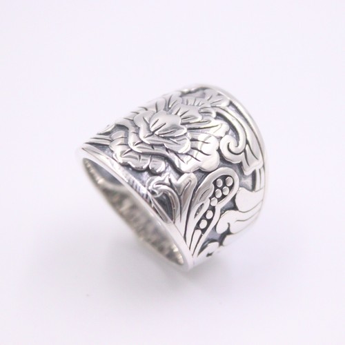 Chinese Silver Ring Men Women Gift Big Carved Flower Band Ring | eBay
