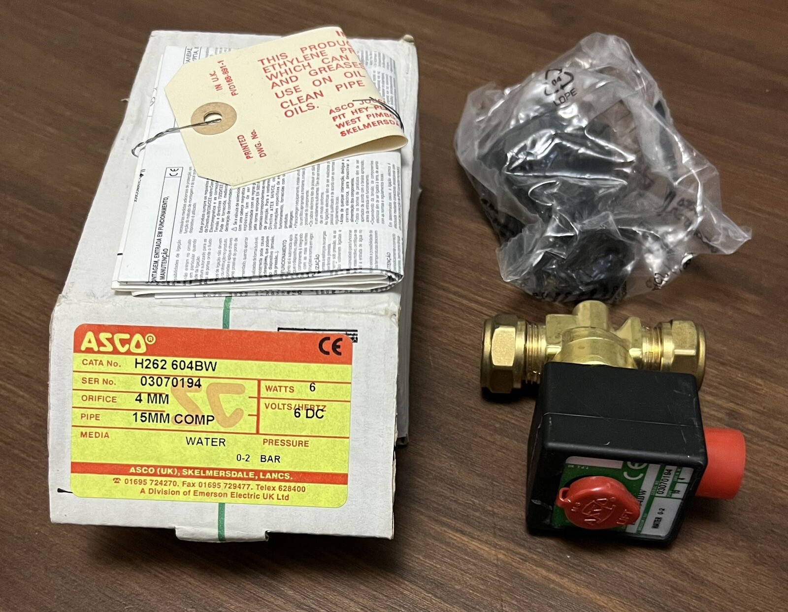 ASCO Solenoid Valve H262602BW 2 Port NC 6v DC 15mm With Electrical ...