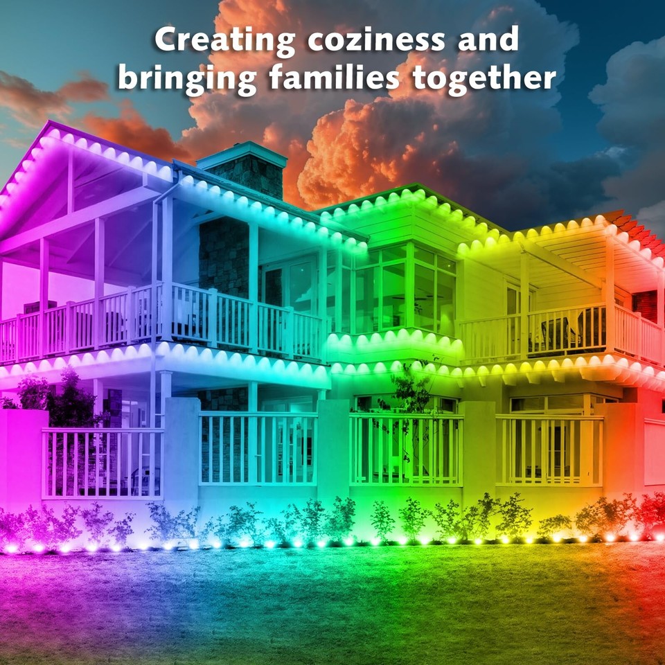 200FT Permanent Outdoor RGB Lights,IP67 Waterproof Smart LED Eaves ...