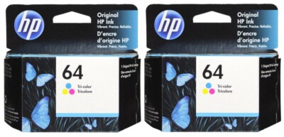 2 Pack HP #64 Tri-color Ink Cartridge 64 NEW GENUINE | eBay