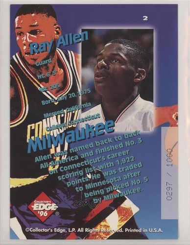 1996 Collector's Edge Rookie Rage Key Kraze Jumbo /1000 Ray Allen #2 RC ...