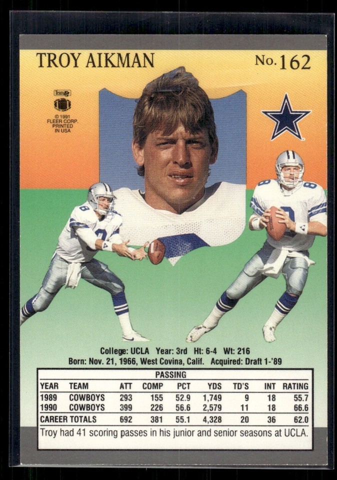 1991 Ultra Troy Aikman Dallas Cowboys #162 | eBay