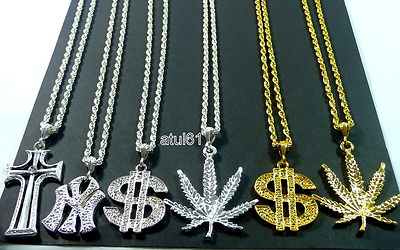 DOLLAR NY CROSS MEDALLION Necklace CHAIN HIP HOP Bling RAPPER GANGSTER ...