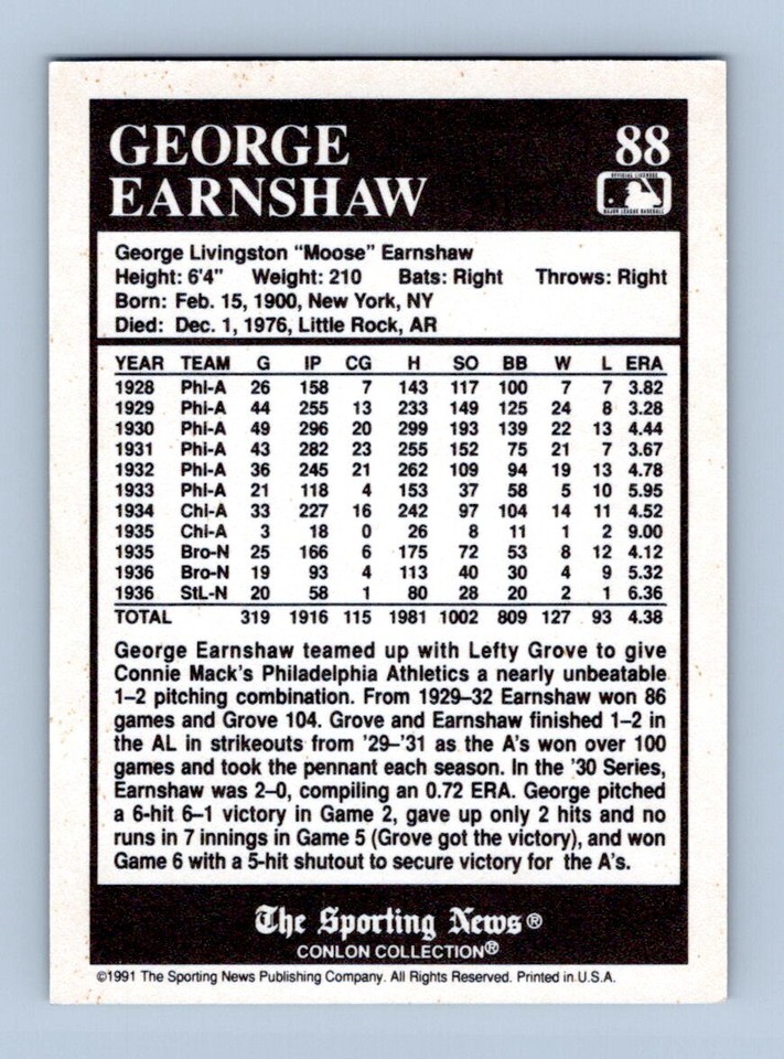 1991 Conlon Collection #88 George Earnshaw | eBay