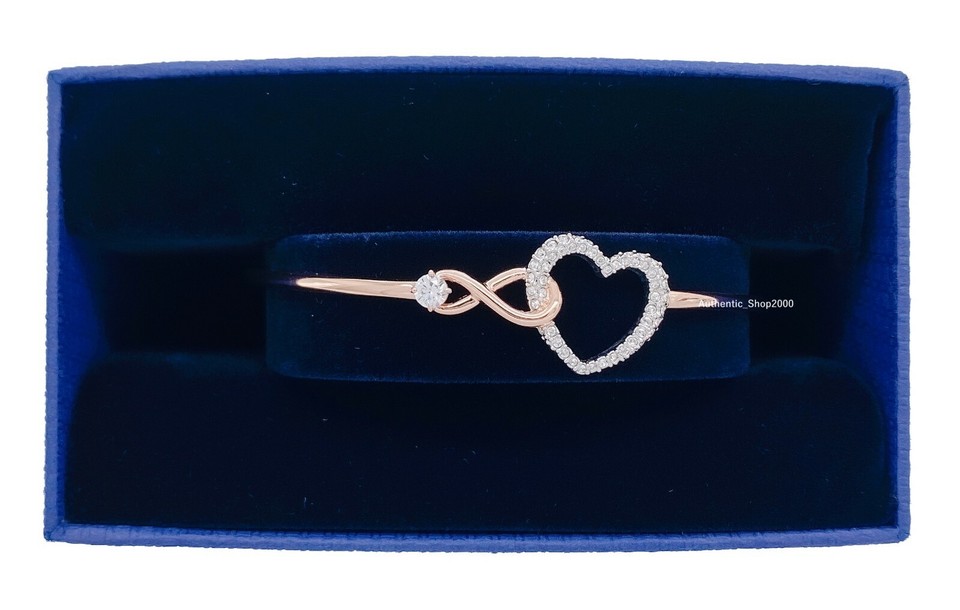 New SWAROVSKI Rose Gold Sparkle Crystals Infinity Heart Bangle Bracelet ...