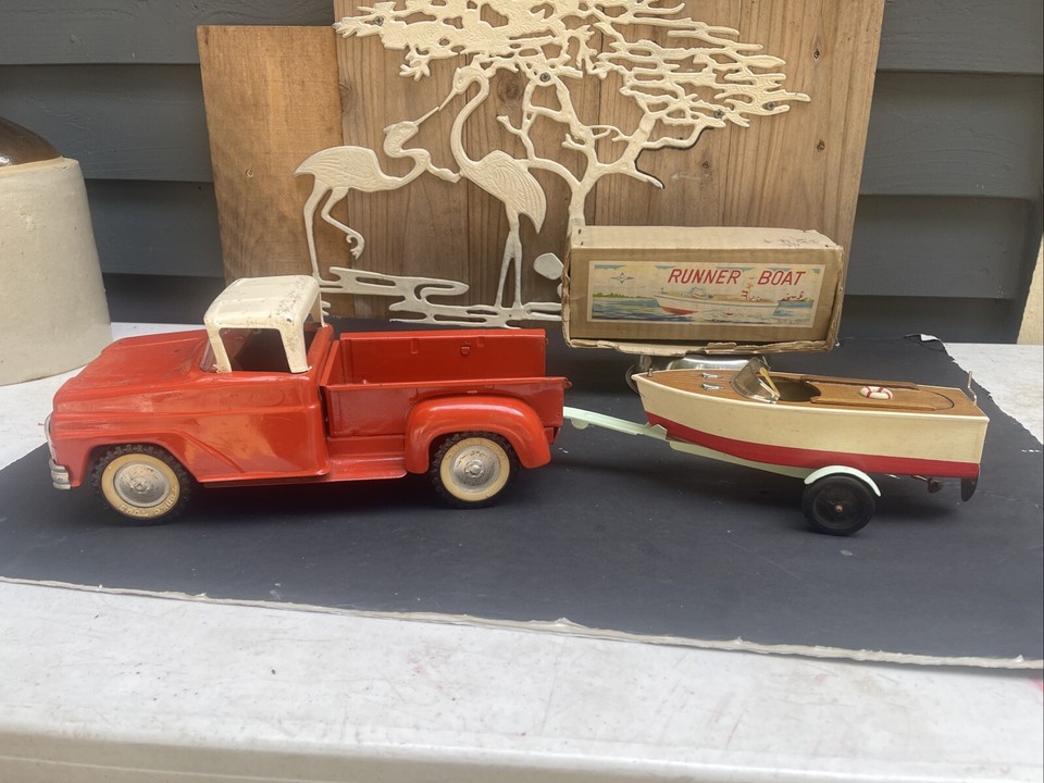 Tonka Stepside Pickup Truck With Tonka Trailer And Runner BO Boat W ...