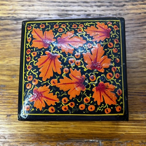 KASHMIR INDIA Lacquer Trinket Box - Hand Painted Orange Leaves - Paper ...