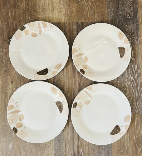 Beautiful Fall Neutral Leaves Tan Dinner Plate Set 4 Plates 10.” Autumn ...