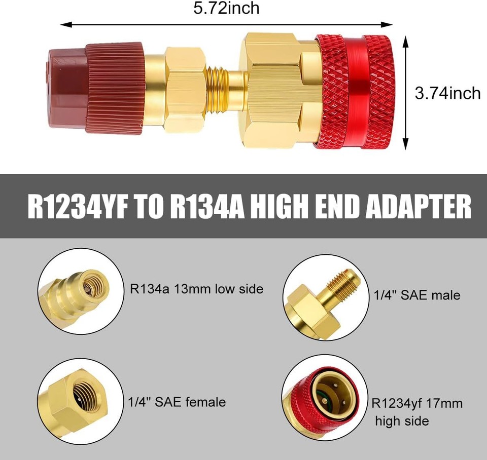 R1234YF To R134A Adapter Kit Quick Couplers Hi/Lo Side Conversion For ...