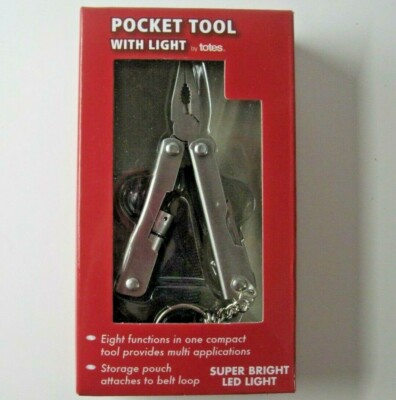 Totes Pocket Tool with Light Pliers Wire Cutters Saw Screwdriver Can ...