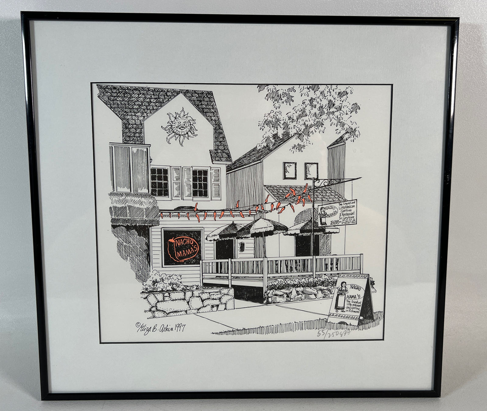 Eliza B Askin Framed Sketch Pen Art Richmond VA 55/250 EPA Nacho Mama’s ...