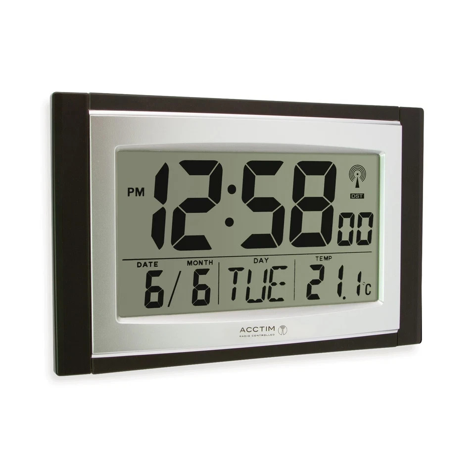 Acctim Stratus Digital Wall / Desk Clock Radio Controlled Tabletop LCD ...