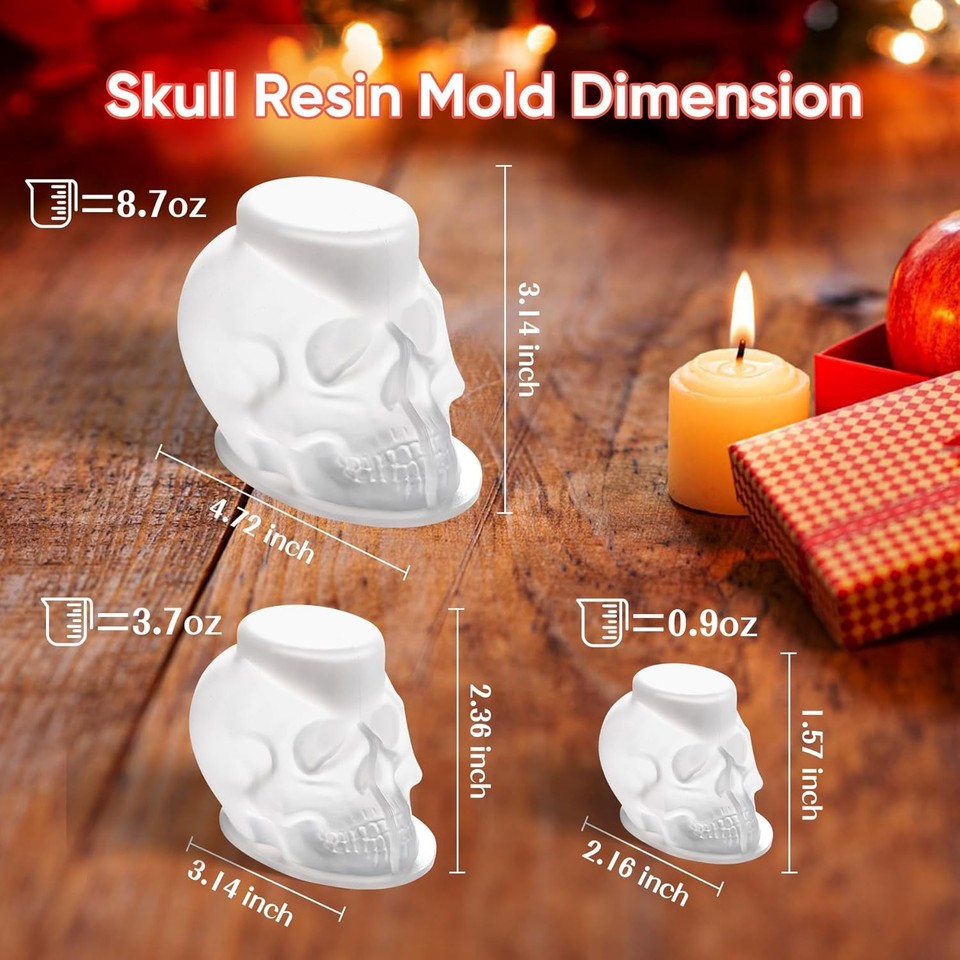 3D Resin Skull Molds, Flexible Clear Silicone Head Molds - 3 Pack White ...