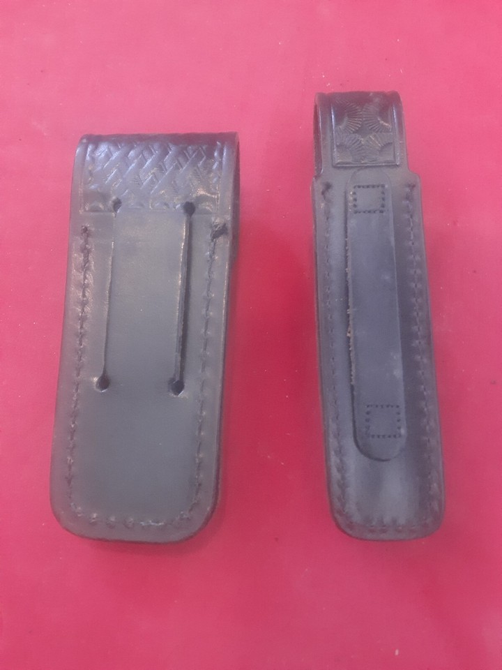 Black Basketweave Leather Buck Knife Sheath Mini Maglite Flashlight ...