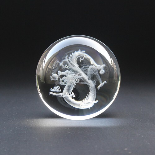 120mm 3D Laser Engraved Dragon Crystal Ball Feng Shui Globe Glass Ball ...