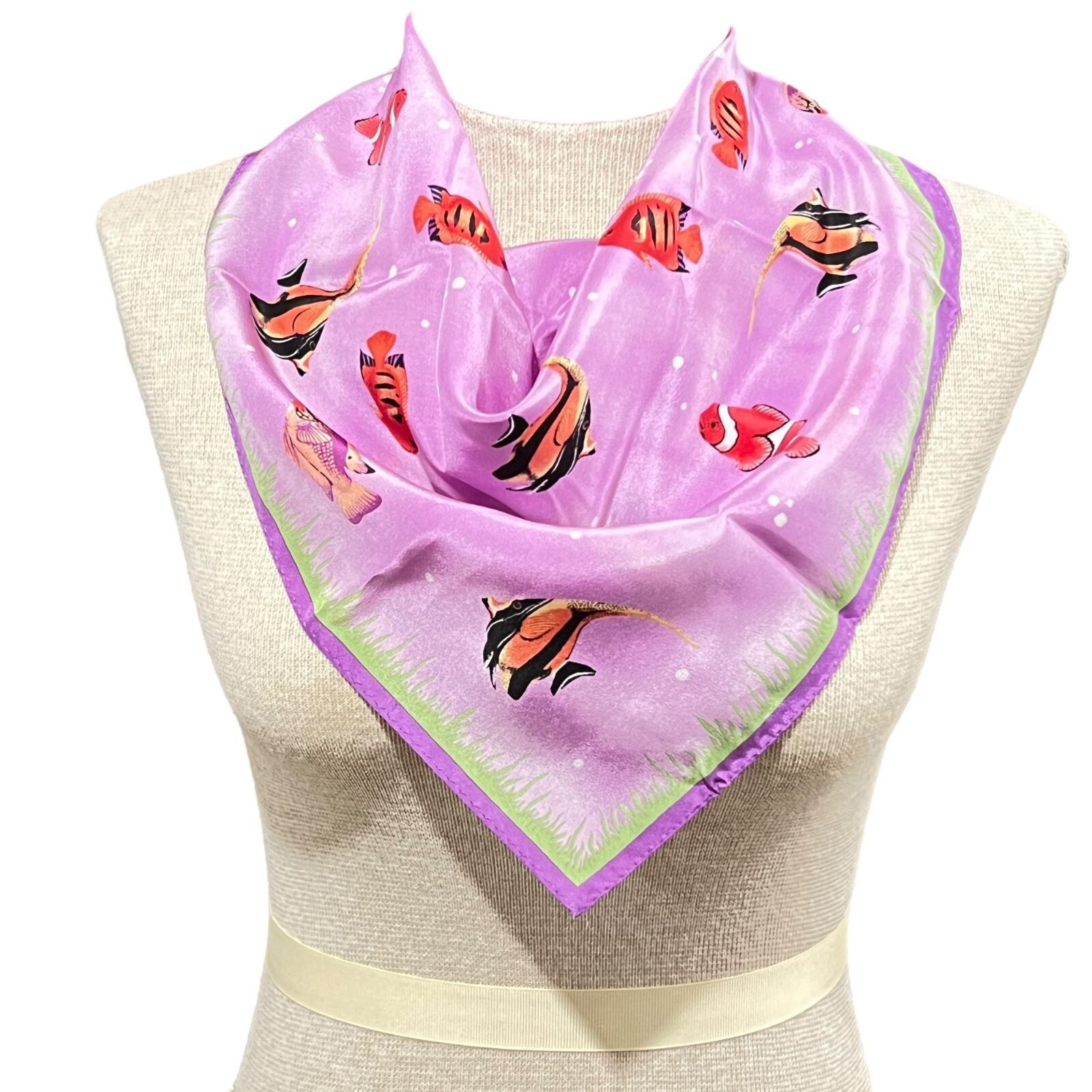 Lavender Silk Scarf Colorful Tropical Fish Elaine Gol… - Gem