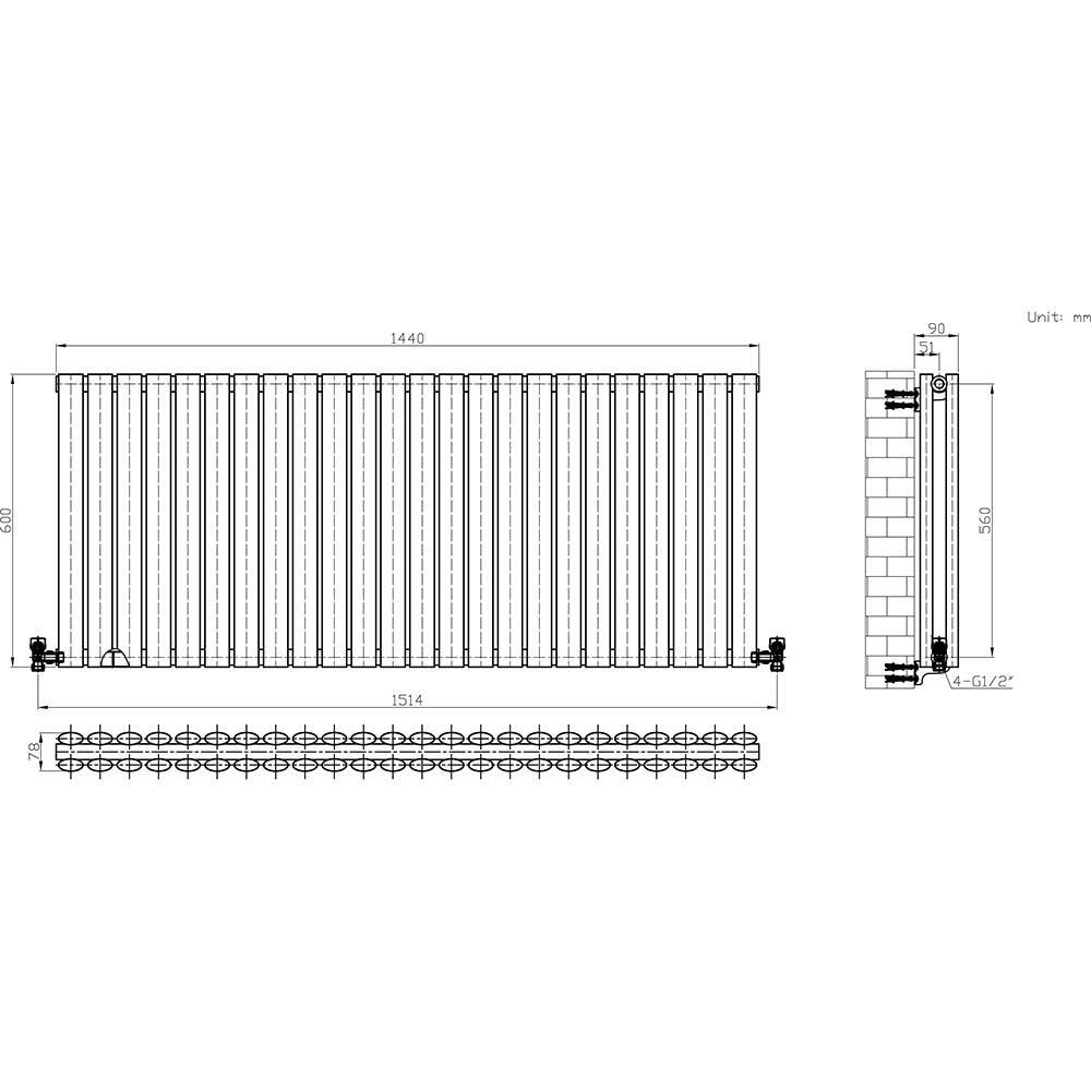 Radiator Horizontal Double Panel Oval Column Designer Central Heating ...