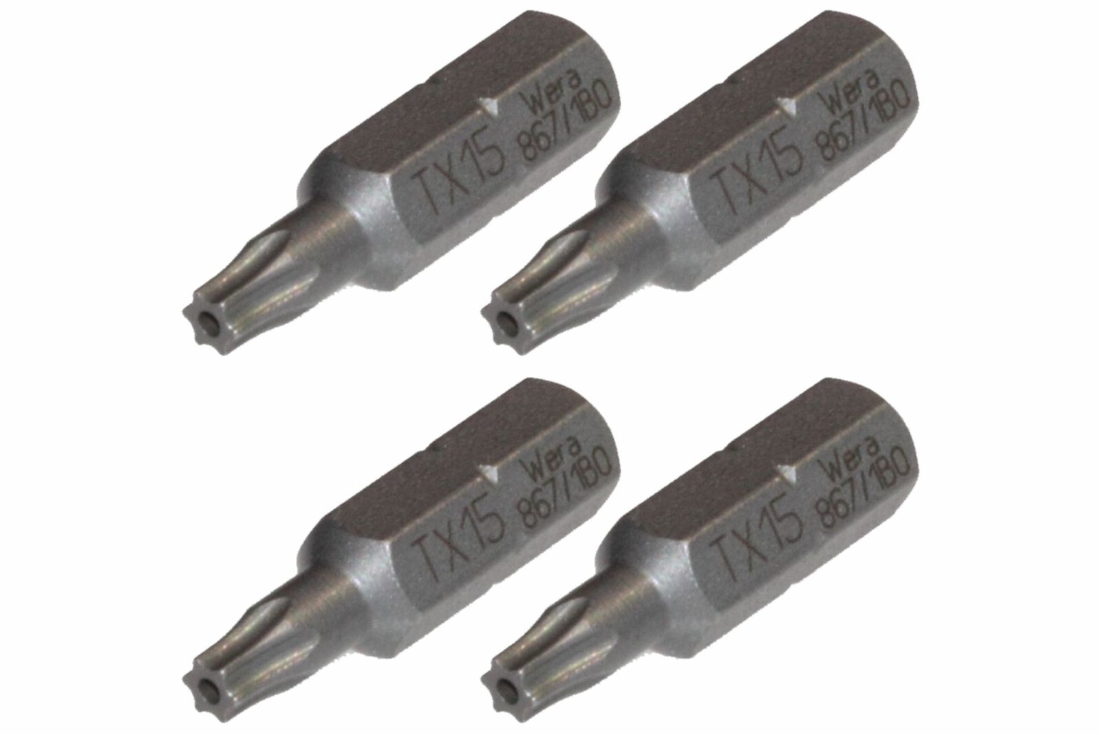 4X WERA SECURITY TORX TX15 (T15 WITH HOLE) 25MM HEX SCREWDRIVER BIT 867 ...