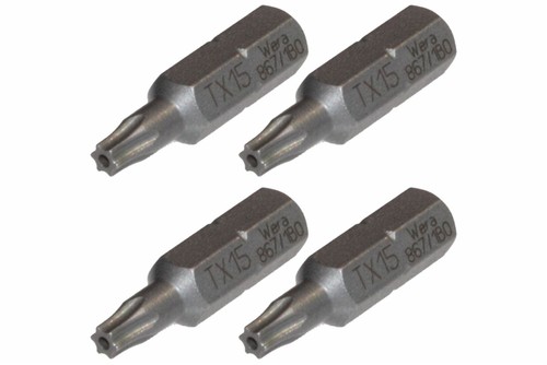 4X WERA SECURITY TORX TX15 (T15 WITH HOLE) 25MM HEX SCREWDRIVER BIT 867 ...