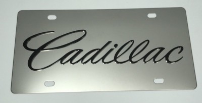Cadillac Script Emblem 3D Chrome Black Stainless Steel License Plate ...