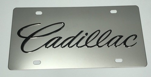 Cadillac Script Emblem 3D Chrome Black Stainless Steel License Plate ...