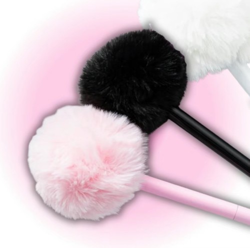 3pcs Pink/Black/White Fur PomPom Pens, Cute Stationary, Black Ink ...