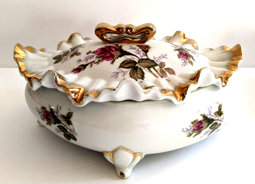 Vintage Betson's Of Japan Mose Rose Trinket Dish/ Bowl Gold Ruffled 7.3 ...