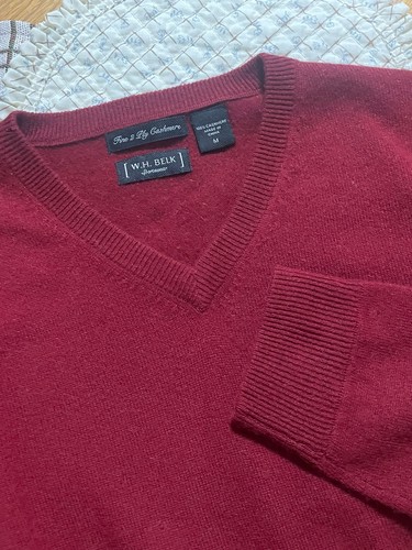 WH Belk 2 ply 100% CASHMERE V Neck Sweater Dark Red Men sz M EXCELLENT ...