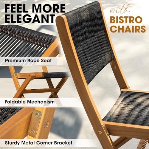 Wood Rope Design Heavy Duty 400lbs Capacity Patio Bistro Set 3 Piece ...