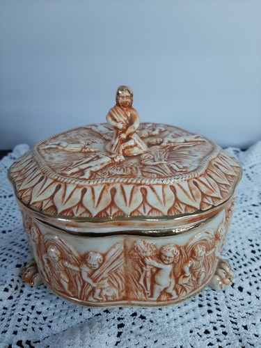 CAPA DE MONTE Trinket Dish Lidded Cherubs Dresser Vanity Jewelry Box ...