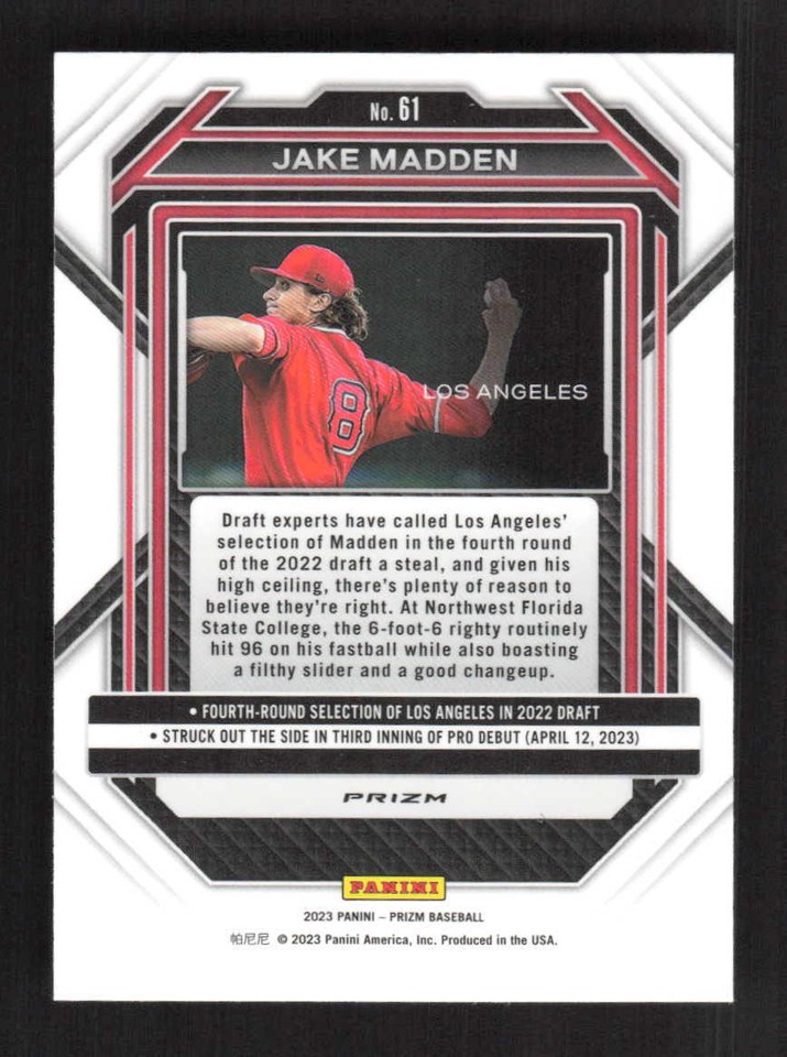 Jake Madden 2023 Panini Prizm Baseball Ruby Wave Prizm Los Angeles ...