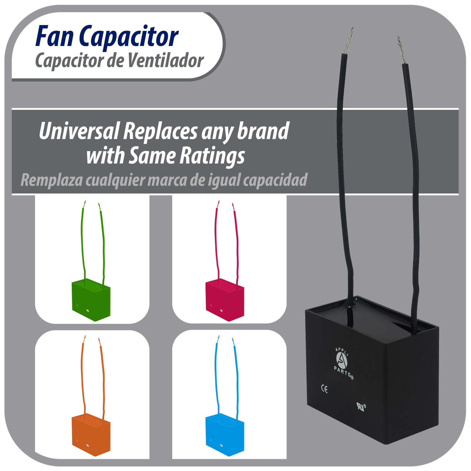 Appli Parts Fan Capacitor 8 mfd (microfarads) uf 250 VAC with 2 Wire ...