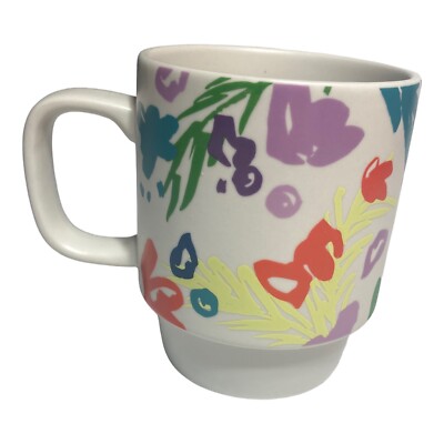 STARBUCKS White FLORAL 12 oz Stackable Stacking COFFEE Cup MUG Spring ...