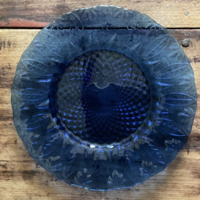 AVON ROYAL Sapphire Cobalt Blue Glass Plate Embossed Leaf Design | eBay